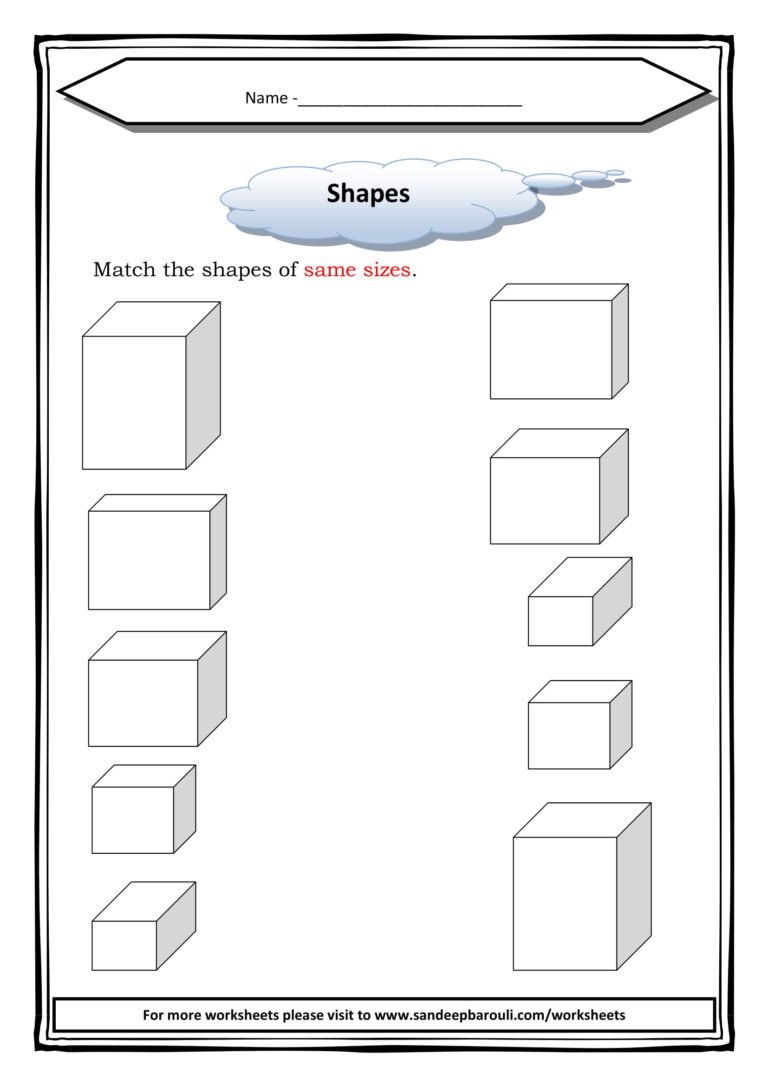 Match the shapes of same sizes Worksheet for class 1 – SandeepBarouli.Com