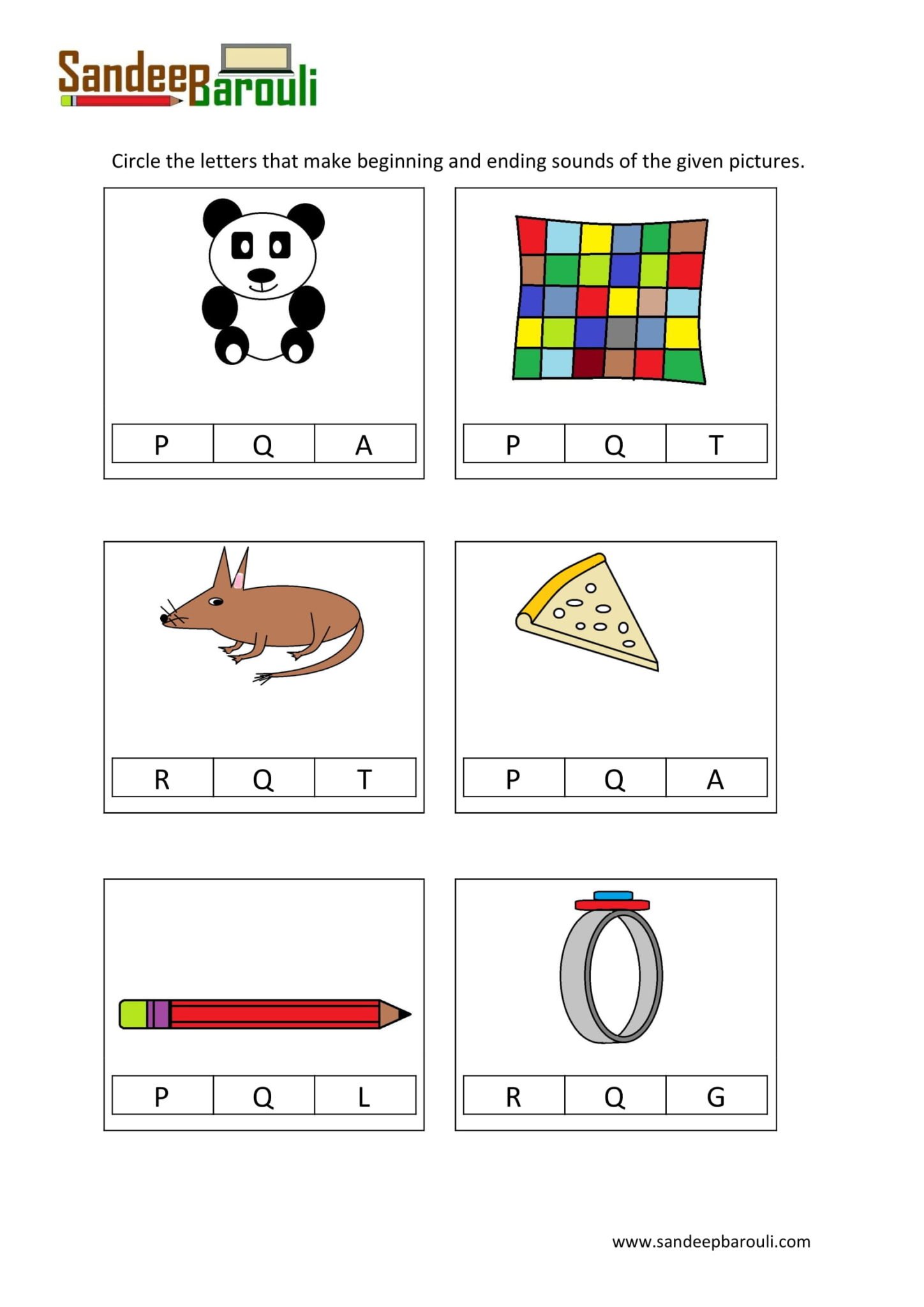Circle the letters that make beginning and ending sounds. 1 ...